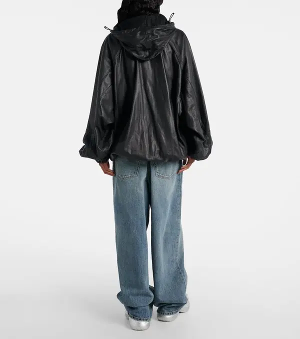 Balenciaga 3b Sports Icon Leather Track Jacket - Black | Editorialist