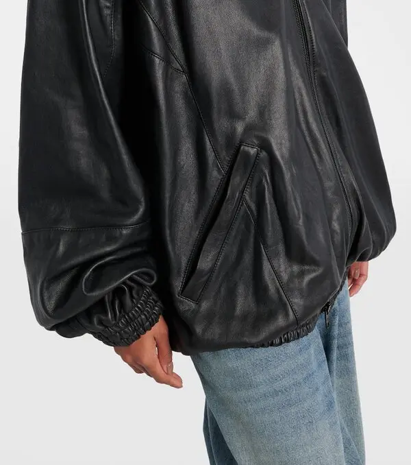 Balenciaga 3b Sports Icon Leather Track Jacket - Black | Editorialist