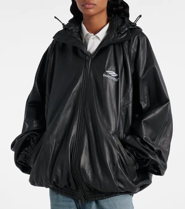 ジャケット・アウター BALENCIAGA 3B SPORTS LEATHER TRACKSUIT Balenciaga 3b Sports Icon Leather Track Jacket - Black | Editorialist