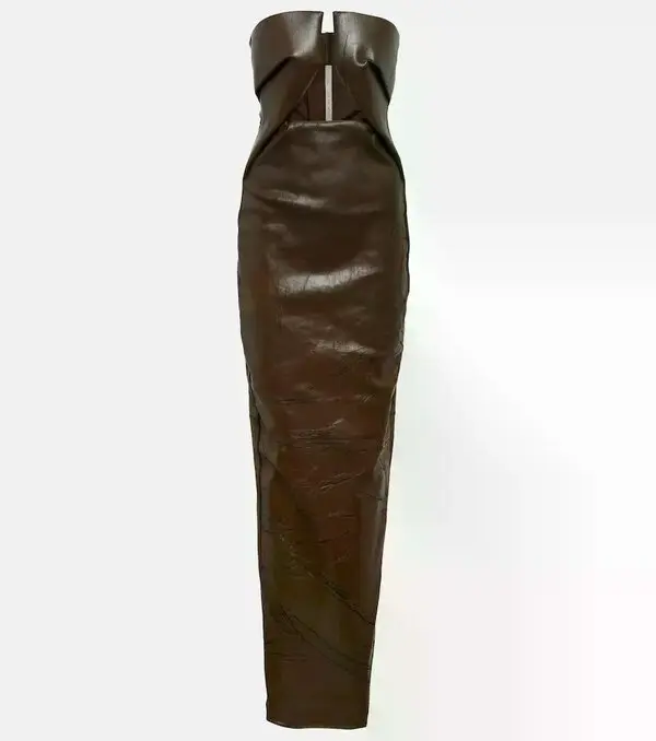 Rick Owens Strapless Coated Denim Gown - Brown