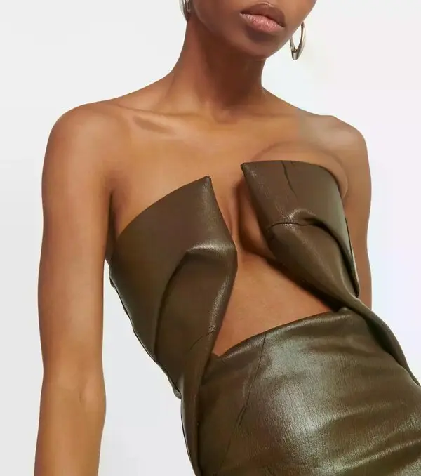 Rick Owens Strapless Coated Denim Gown - Brown