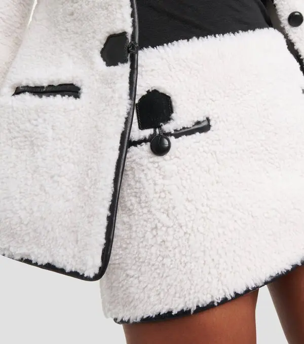 BLANCHA Leather-trimmed Shearling Mini Skirt - White