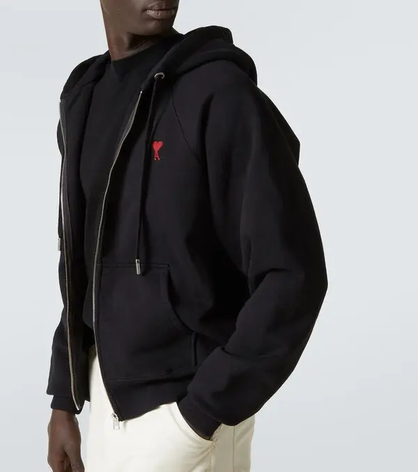 AMI Paris De Cœur Cotton Jersey Zip-up Hoodie - Black