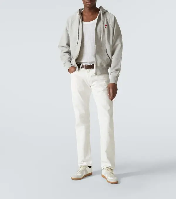 AMI Paris De Cœur Cotton Jersey Zip-up Hoodie - Grey