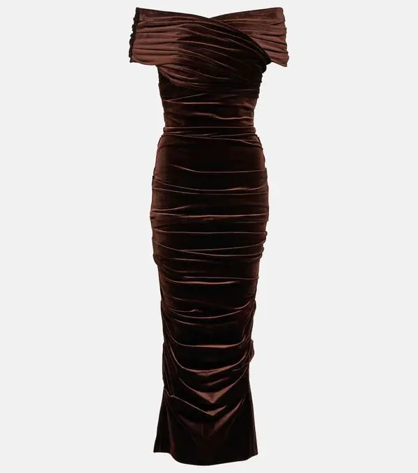 princess polly baby blue dress Zabbarra Off The Shoulder Mini Dress Chocolate Velvet main image 0