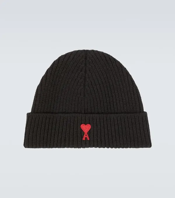AMI Paris De Cœur Ribbed-knit Beanie - Black