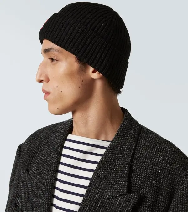 AMI Paris De Cœur Ribbed-knit Beanie - Black