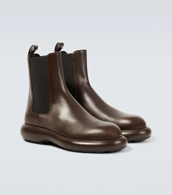 Jil Sander Dark Brown Leather Brogue-Trim Chelsea Boots Jil Sander Brown Ankle Chelsea Boots Jil Sander main image 3