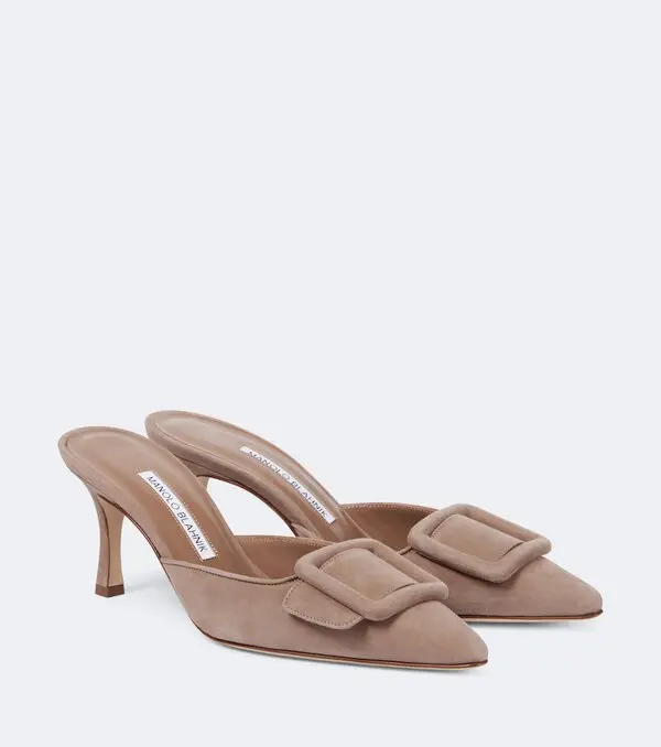 Manolo Blahnik Maysale 70 Suede Mules - Beige