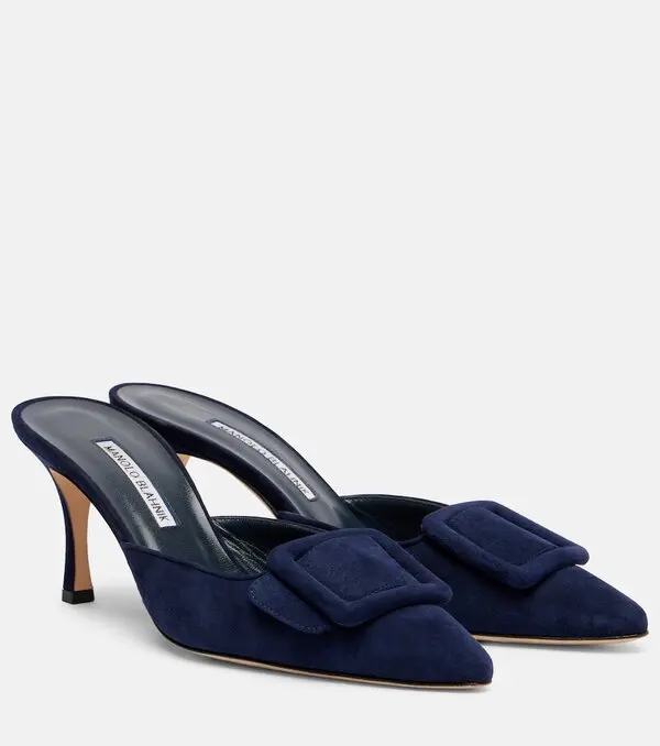 Manolo Blahnik Maysale 70 Suede Mules - Blue