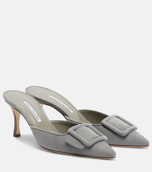 Manolo Blahnik Maysale 70 Suede Mules - Grey