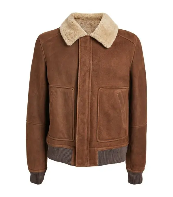 YVES SALOMON Suede Lambskin-lined Bomber Jacket