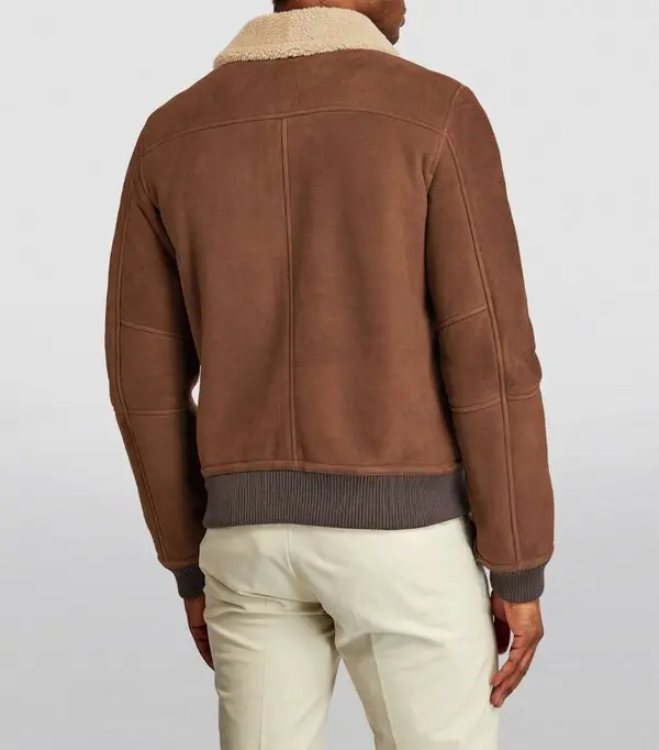 YVES SALOMON Suede Lambskin-lined Bomber Jacket