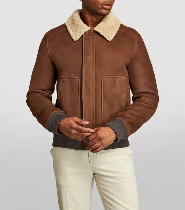 YVES SALOMON Suede Lambskin-lined Bomber Jacket