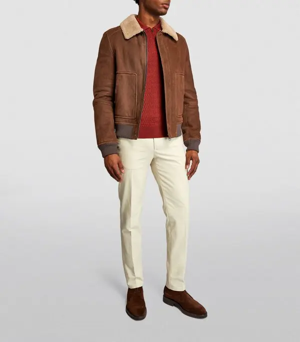 YVES SALOMON Suede Lambskin-lined Bomber Jacket