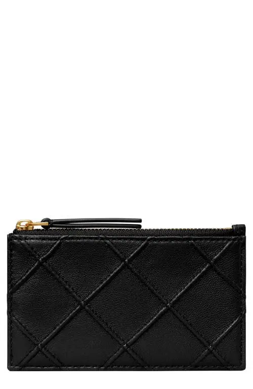Tory Burch Fleming Quilted Zip Leather Card Case - Black