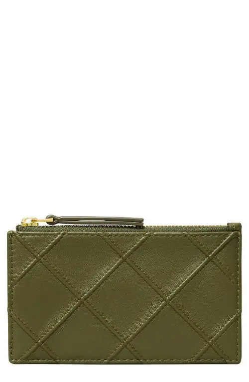 Tory Burch Fleming Quilted Zip Leather Card Case - Dark Olive