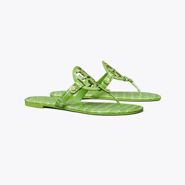 Tory Burch Miller Croc-Embossed Leather Sandal In Jolly Green 30