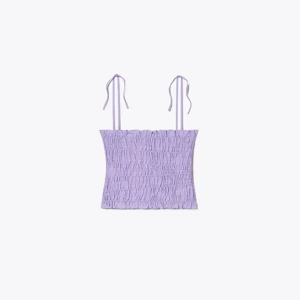 Tory Burch Smocked Cotton Top - Lilac Frost