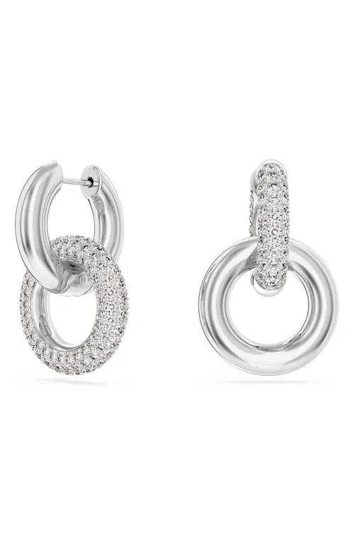 SWAROVSKI Dextera Pavé Detachable Mismatched Hoop Drop Earrings - Silver