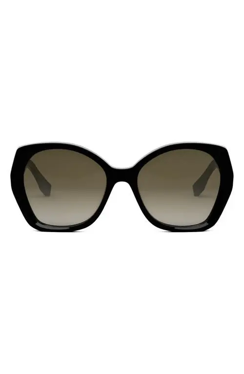 Fendi 57mm Gradient Butterfly Sunglasses - Shiny Black/gradient Brown