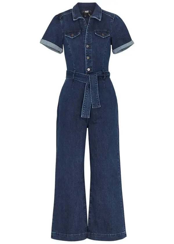 Paige Anessa Wide-leg Denim Jumpsuit - Dark Blue