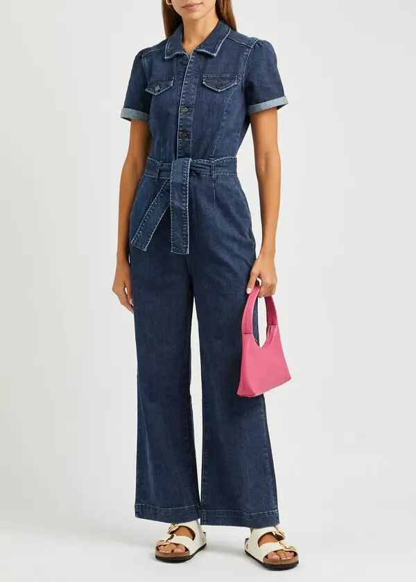 Paige Vanessa Wide-leg Denim Jumpsuit - Dark Blue