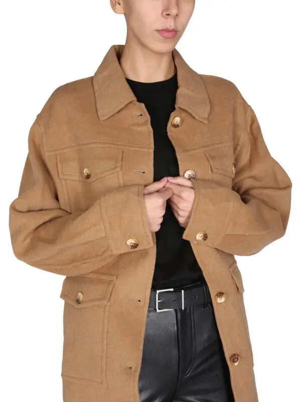 Michael Kors Classic Collared Shirt Jacket In Beige 43% Off