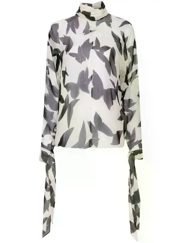 Saint Laurent Butterfly-print Silk Blouse - Neutrals