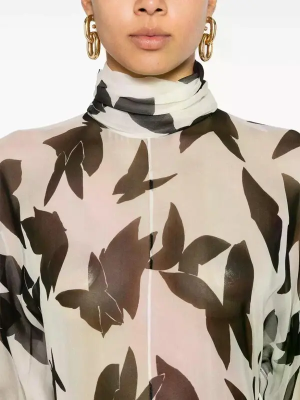 Saint Laurent Butterfly-print Silk Blouse - Neutrals