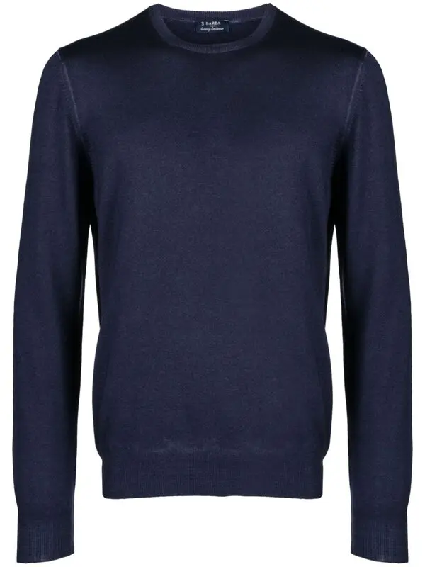 BARBA NAPOLI Ribbed-trim Virgin Wool Jumper - Blue