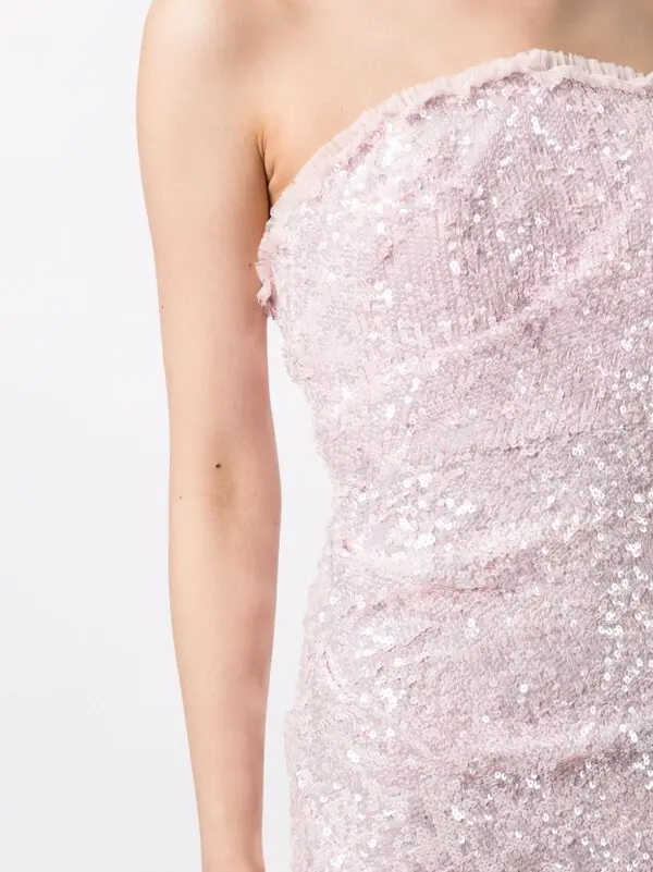 NEEDLE & THREAD Sequin-embellished Strapless Gown