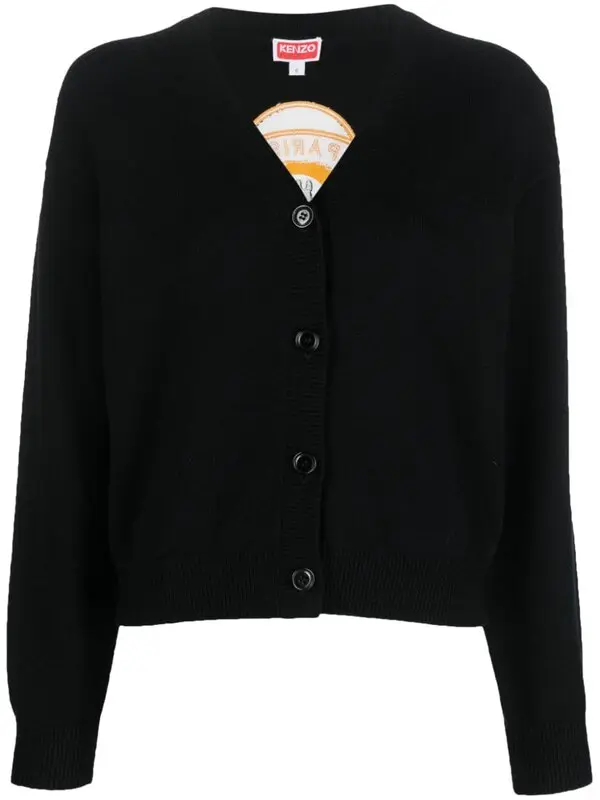 Kenzo Boke Flower Embroidered Knit Cardigan - Black