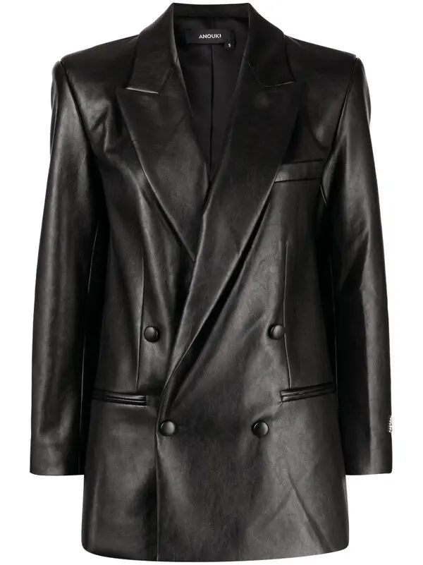 ANOUKI Double-breasted Faux-leather Blazer