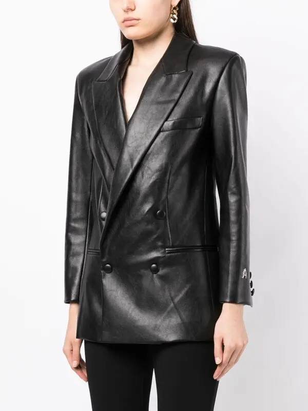 ANOUKI Double-breasted Faux-leather Blazer