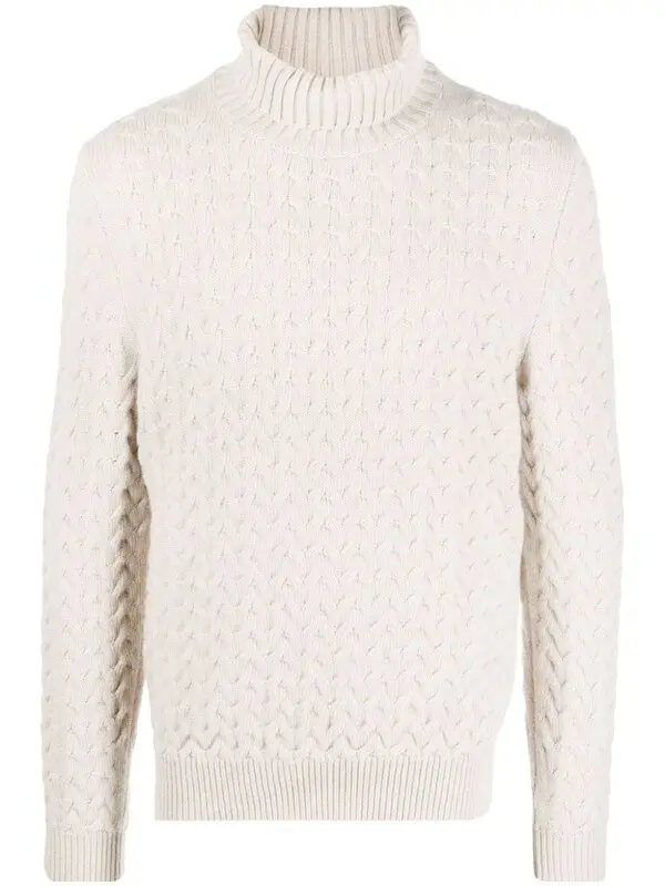 Fedeli Roll-neck Cable-knit Jumper - Neutrals