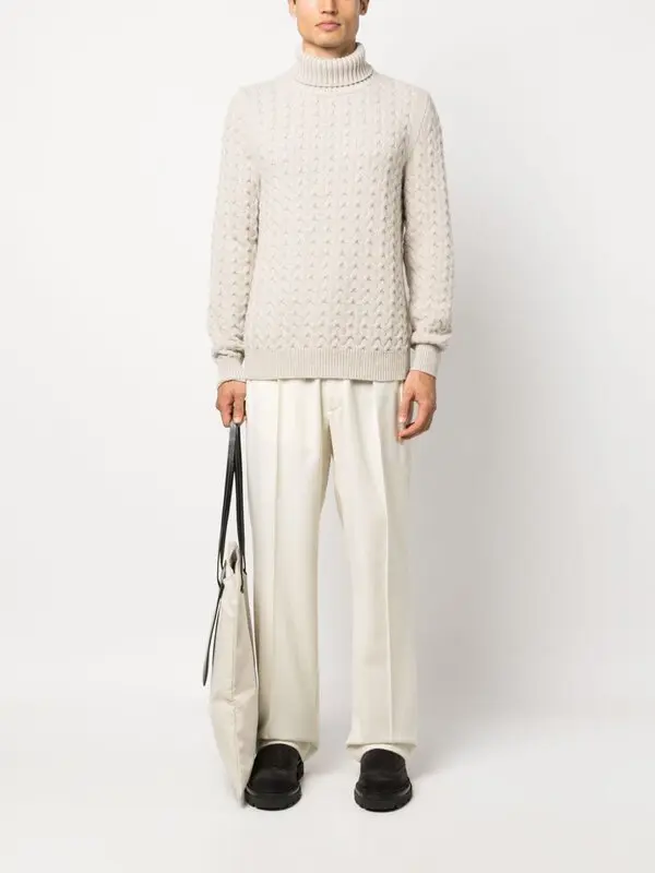 Fedeli Roll-neck Cable-knit Jumper - Neutrals