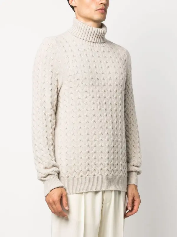 Fedeli Roll-neck Cable-knit Jumper - Neutrals