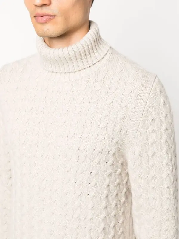 Fedeli Roll-neck Cable-knit Jumper - Neutrals