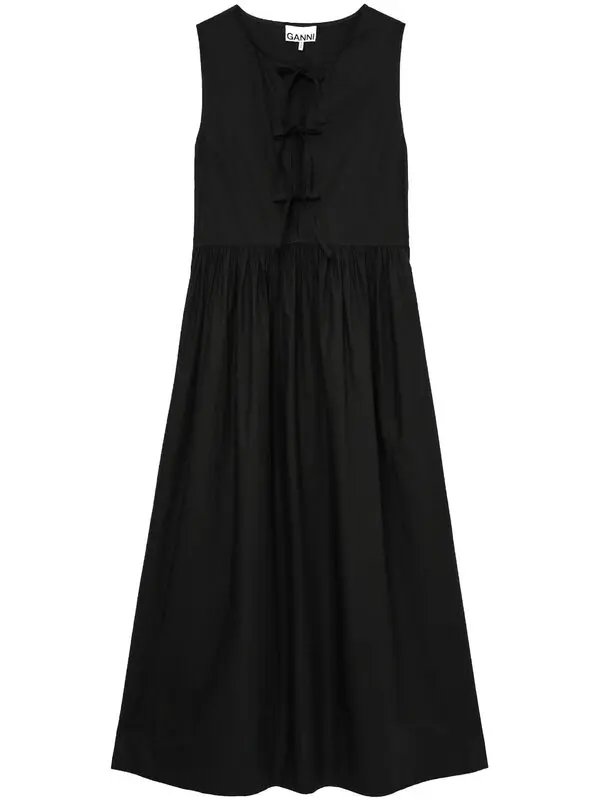 GANNI Bow-detail Cotton Midi Dress