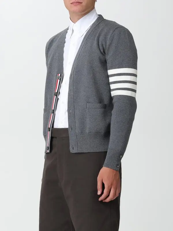Thom Browne Cardigan With Signature Stripes - Grey