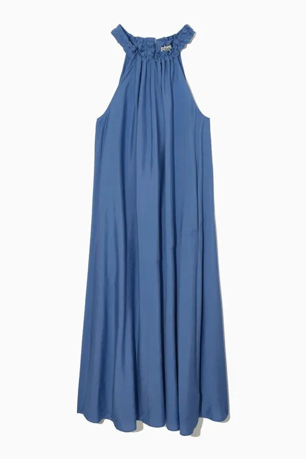 Cos Oversized Gathered Maxi Dress - Blue