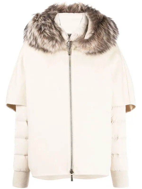 MOORER Layered Puffer Jacket With Shearling Collar - Neutrals