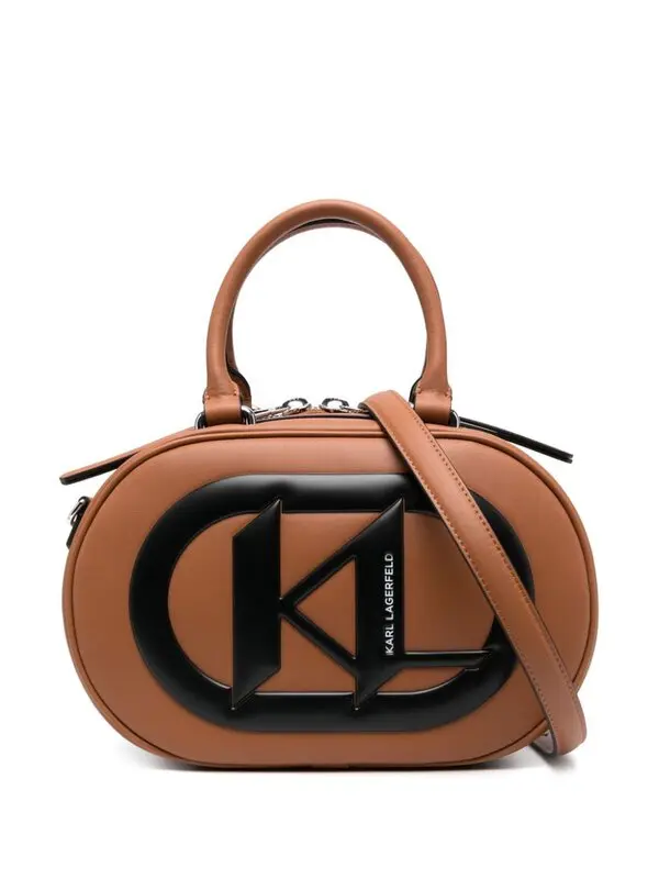 KARL LAGERFELD ブラウンレザー ビジネスバッグ Karl Lagerfeld Logo-Embossed Leather Tote Bag In Brown - 20% Off