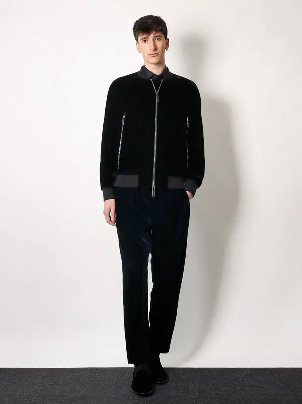 Giorgio Armani Velvet Bomber Jacket In Black - 30% Off | Editorialist