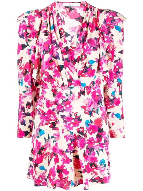 IRO PARIS Floral-print Gathered Minidress - Neutrals