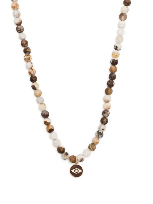 SYDNEY EVAN 14kt Yellow Gold Evil Eye Beaded Necklace - Brown