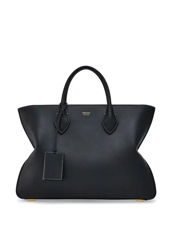 FERRAGAMO Logo-print Leather Tote Bag - Black