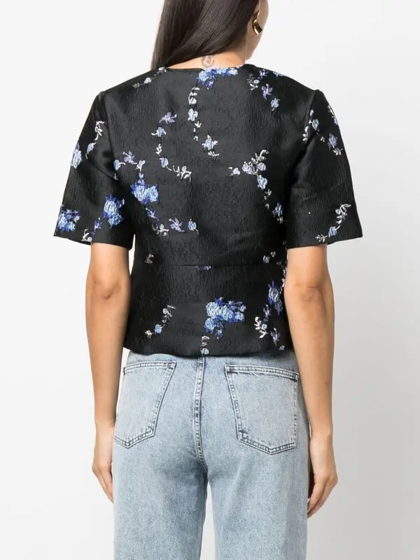 GANNI Floral Jacquard V-neck Blouse