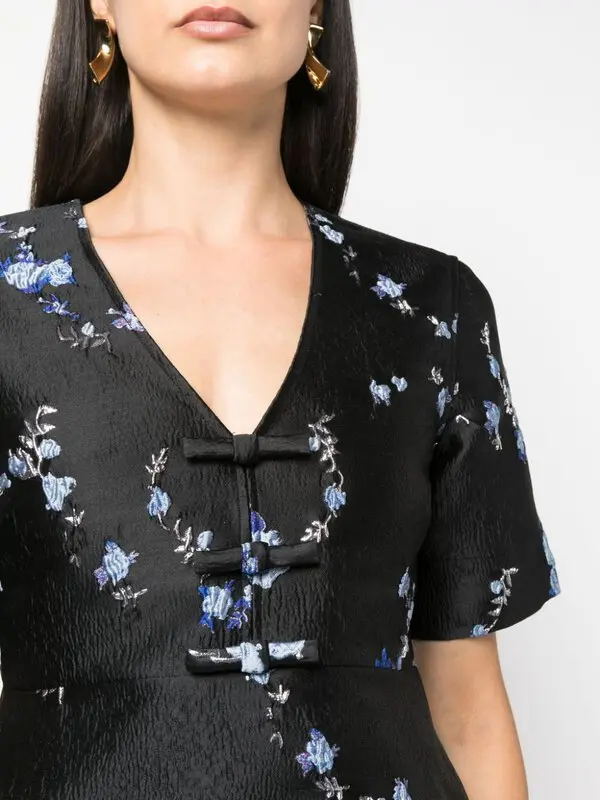 GANNI Floral Jacquard V-neck Blouse